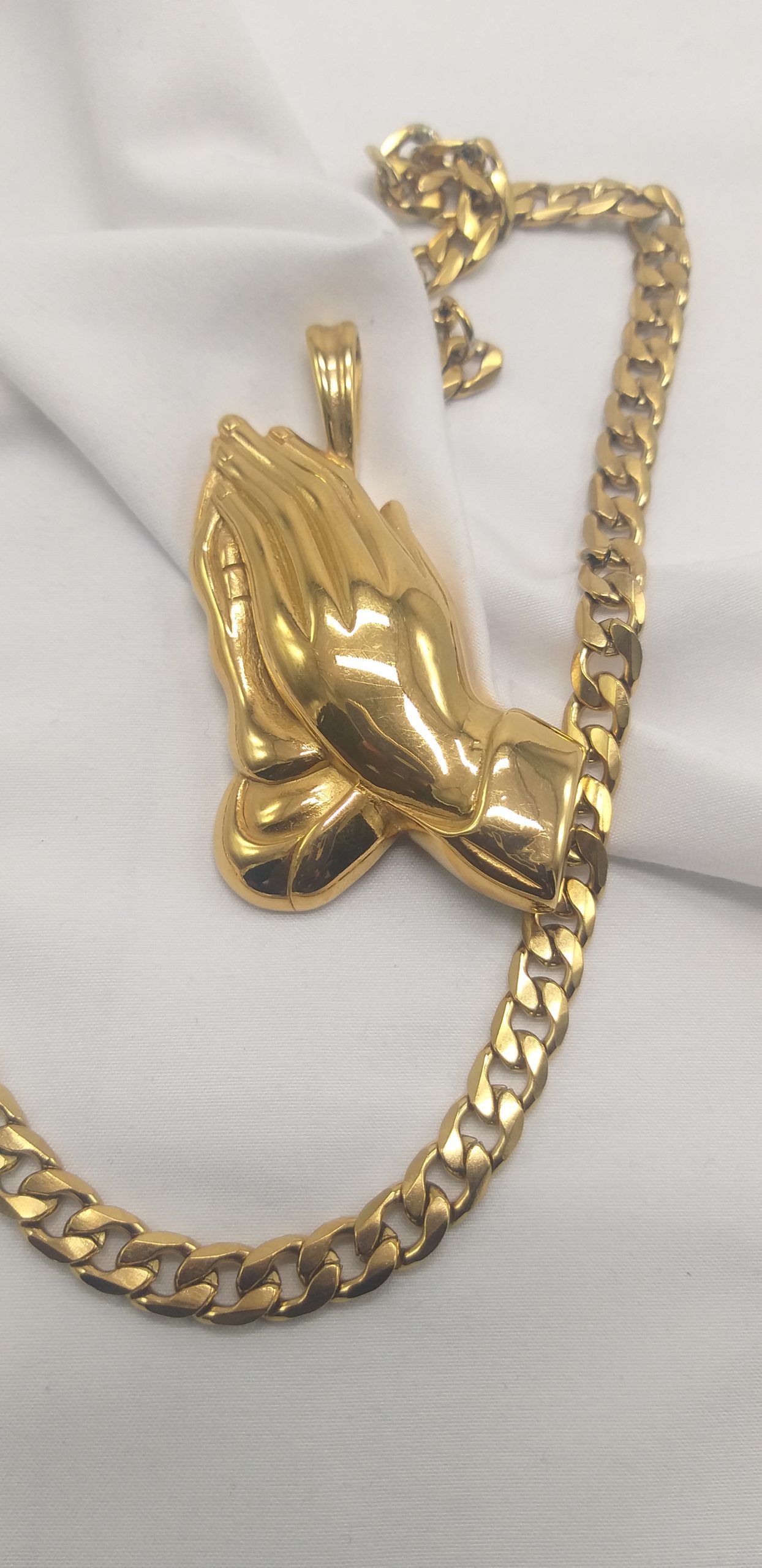Praying Hands Stainless Steel Cuban Link Chain – Styles By TMO